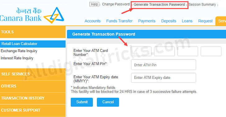 How To Generate Canara Net Banking Transaction Password - AllDigitalTricks How To Generate Canara Net Banking Transaction Password - AllDigitalTricks